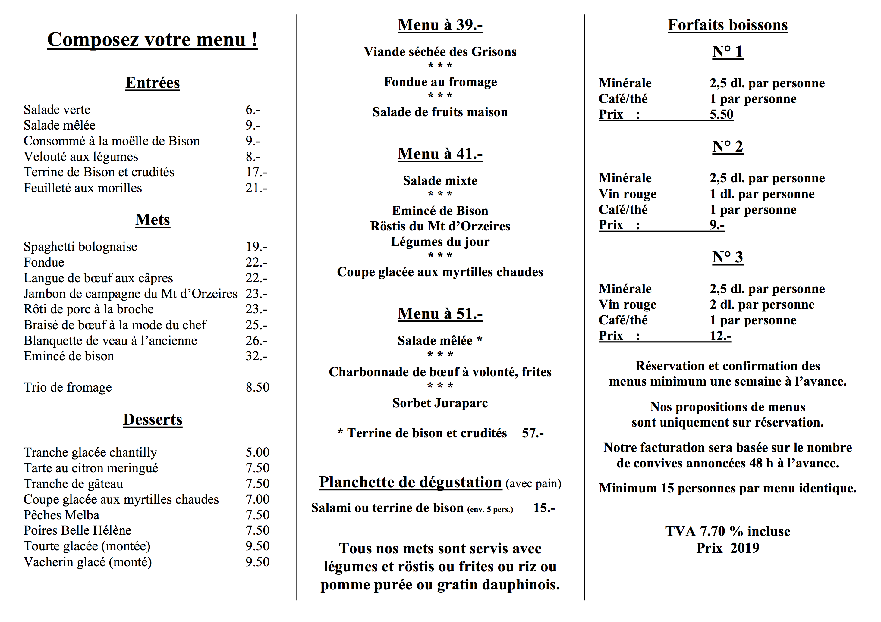 Menus pour groupes - Juraparc